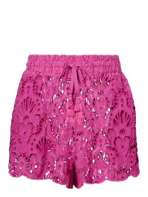 FARM RIO High-Rise Cotton Lace Shorts