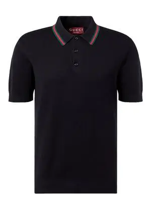 Gucci Web Stripe Silk And Cotton Polo Shirt - Blue