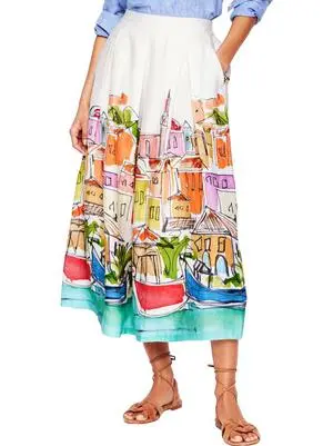 Boden Verity Linen Midi Skirt - White Multi