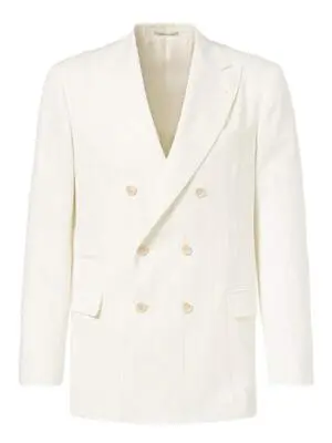 Brunello Cucinelli Pinstripe Wool And Cotton Suit Jacket - White