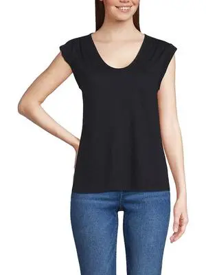 LANDS' END Linen Blend Cap Sleeve Tee - Black