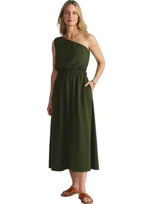 LANDS' END Creaseless One-shoulder Midi Dress - Dark Cilantro Green