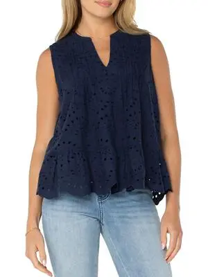 LIVERPOOL Eyelet Embroidery Sleeveless Shirt - Navy