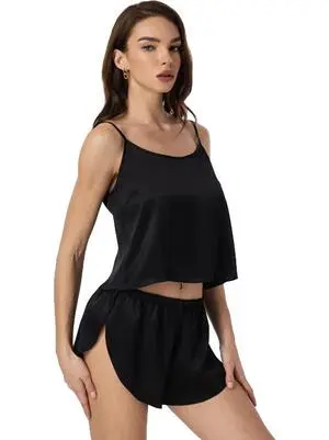 SILKSILKY Pure Silk Camisole Set - Black