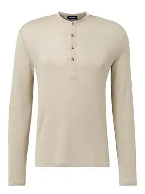 Thom Sweeney Linen-blend Henley Shirt - Beige