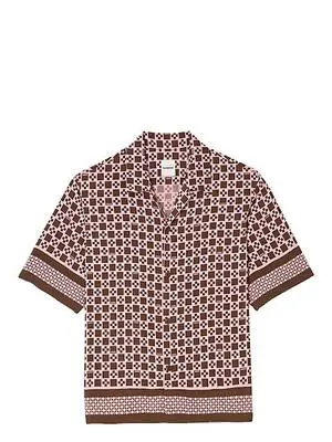 Sandro Square Cross-print Short-sleeve Satin Shirt - Baby Pink