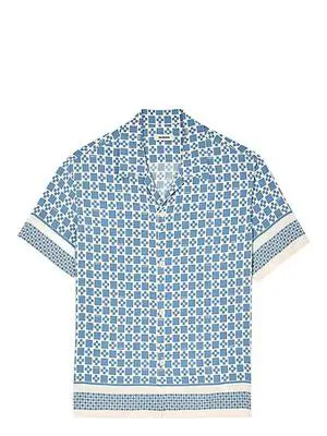 Sandro Square Cross-print Short-sleeve Satin Shirt S Bleus