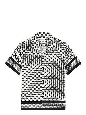 Sandro Square Cross-print Short-sleeve Satin Shirt S Noir / Gris