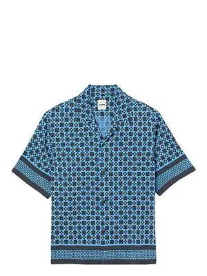 Sandro Square Cross-print Short-sleeve Satin Shirt - Sky Blue