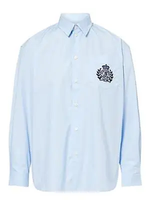 SPORTY & RICH Oversized Embroidered Cotton-poplin Shirt - Washed Hydrangea