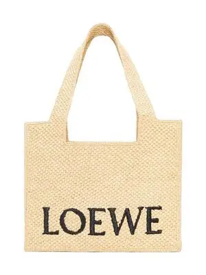 Loewe Medium Font Raffia Tote - Natural
