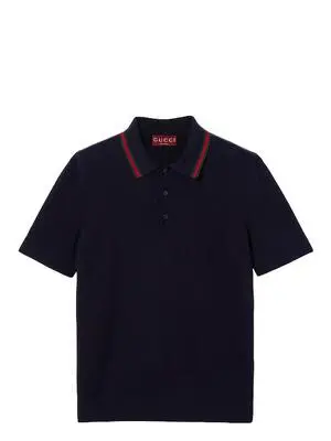 Gucci Silk Cotton Polo Shirt With Web - Blue