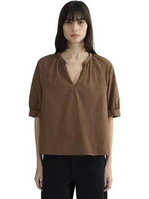 Everlane Gauze Gathered Top Carob Brown / Black