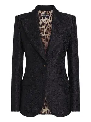 Dolce & Gabbana Floral Quilted Jacquard Turlington Jacket - Black