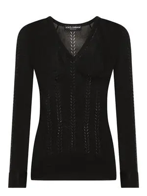 Dolce & Gabbana Silk V-neck Sweater - Black