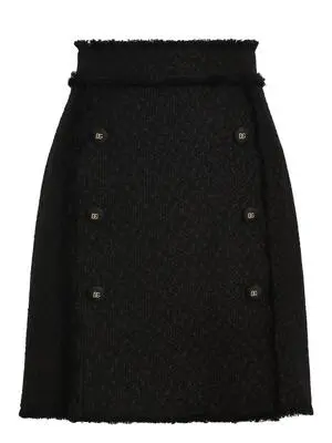 Dolce & Gabbana Short Raschel Tweed Skirt With Decorative Dg Logo Buttons - Black