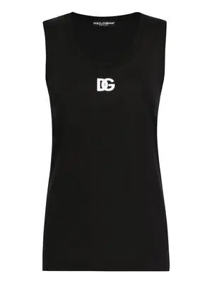 Dolce & Gabbana Oversize Jersey Tank Top With Dg Logo Embroidery - Black