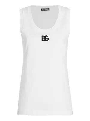Dolce & Gabbana Oversize Jersey Tank Top With Dg Logo Embroidery - White