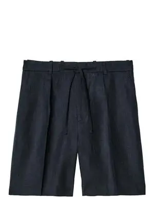 Cos Tailored Drawstring Linen Shorts - Navy