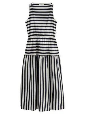 Cos Boat-neck Gathered Midi Dress - Navy/white