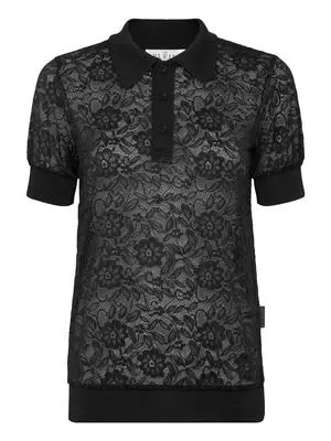 Philipp Plein Lace Polo Top - Black