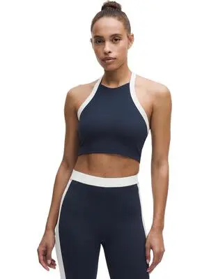 Lululemon Nulu Cropped Halter Tank Top Light Support - Club Blue/white