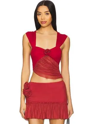 ZEMETA Floral Rosette Accent Top - Red