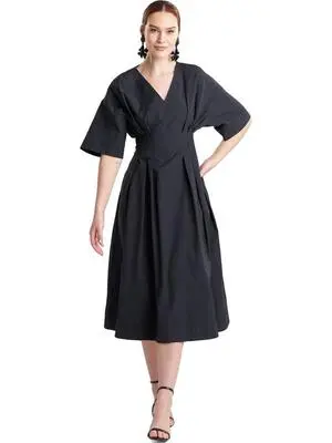 Natori Tech Cotton Taffeta V-neck Dress - Black