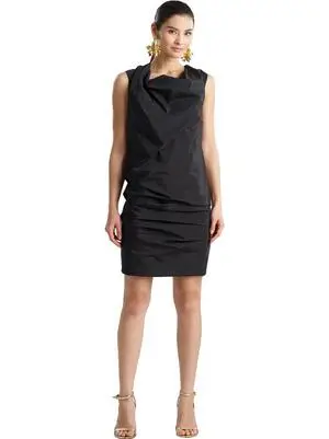 Natori Techno Poplin Asymmetrical Origami Dress - Black