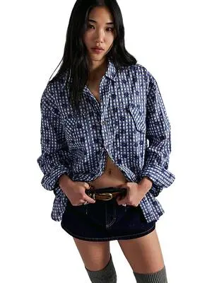 Free People We The Free Flower Shirt - Navy Combo