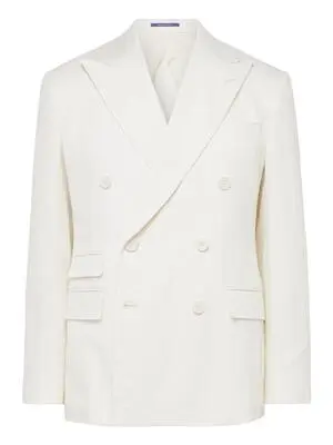 Ralph Lauren Purple Label Double-breasted Herringbone Cotton And Linen-blend Suit Jacket - Neutrals