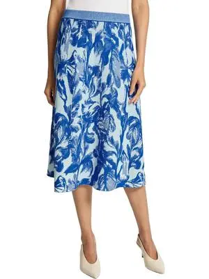 Misook Heritage Fit Floral Jacquard Midi Skirt - Aegean Blue/ Aquatic