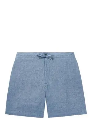Mr P. Straight-leg Linen-chambray Drawstring Shorts - Blue