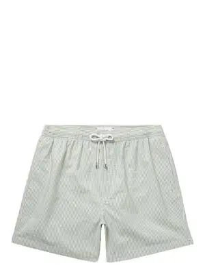 Mr P. Straight-leg Striped Seersucker Swim Shorts - Green