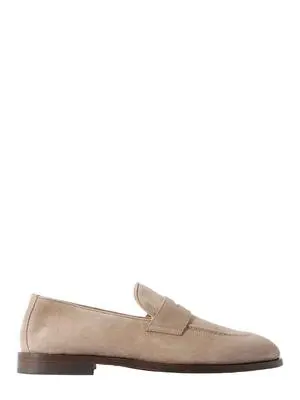 Brunello Cucinelli Suede Penny Loafers Taupe