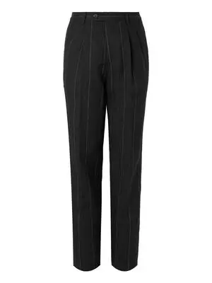 Brunello Cucinelli Slim-fit Pinstriped Linen Suit Trousers - Black