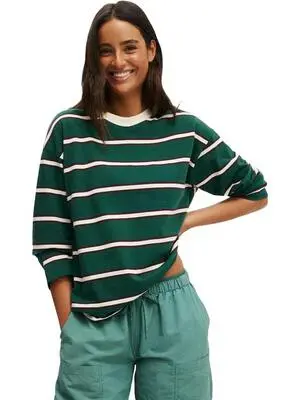 Cotton:on Active Long Sleeve Graphic Crew Bistro Green Stripe