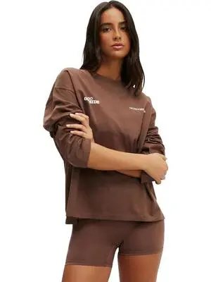 Cotton:on Active Long Sleeve Graphic Crew Deep Taupe Outdoors Club
