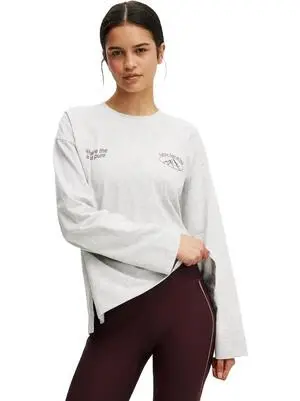 Cotton:on Active Long Sleeve Graphic Crew Light Grey Marle Ski Sport