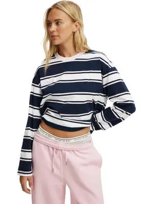 Cotton:on Active Long Sleeve Graphic Crew - Prep Sport Navy Stripe