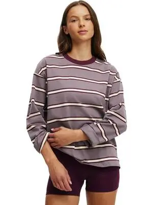 Cotton:on Active Long Sleeve Graphic Crew - Violet Grey Stripe