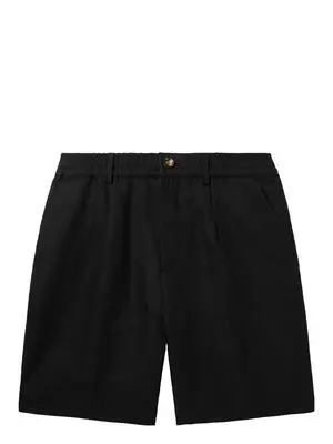 Brunello Cucinelli Straight-leg Pleated Linen And Cotton-blend Twill Bermuda Shorts - Black