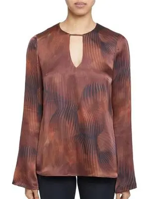 Santorelli Noa Abstract Printed Silk Blend Blouse - Hickory Brown