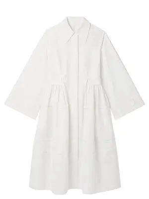 JIL SANDER Gathered Cotton-poplin Midi Dress - White