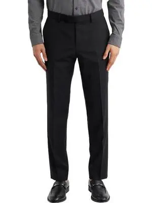 BOSS Flat Front Wool Suit Pants - Black