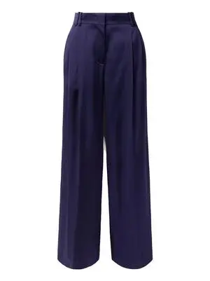 Another Tomorrow Pleated Satin Wide-leg Pants - Blue