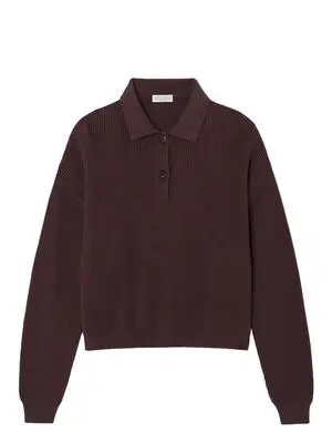 Brunello Cucinelli Ribbed Cotton Polo Sweater - Brown