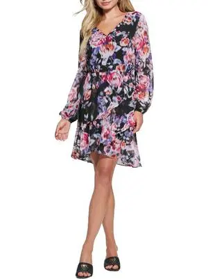 Guess Seda Floral Print Long Sleeve Dress - Secret Admirer Print