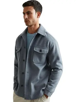 REISS Liam Wool-blend Melton Overshirt - Airforce Blue