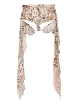 Blumarine Flounce-detail Printed Shorts - Brown